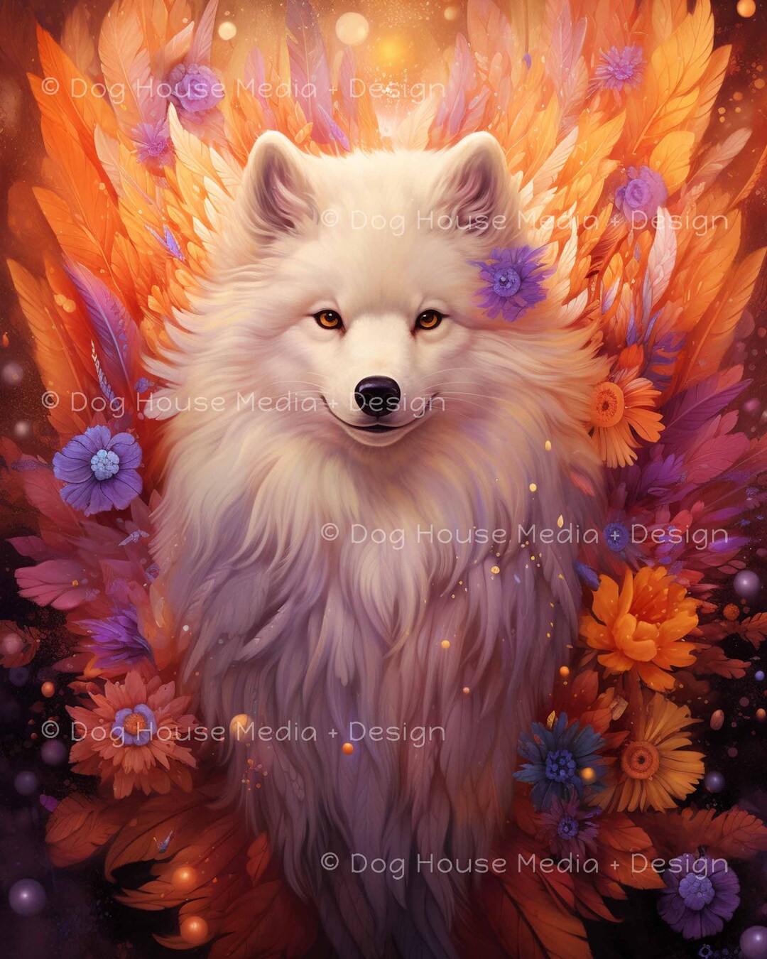 Samoyed Wall Decor, Fantasy Art Print, Cool Dog Art Print, Rebirth Mood ...