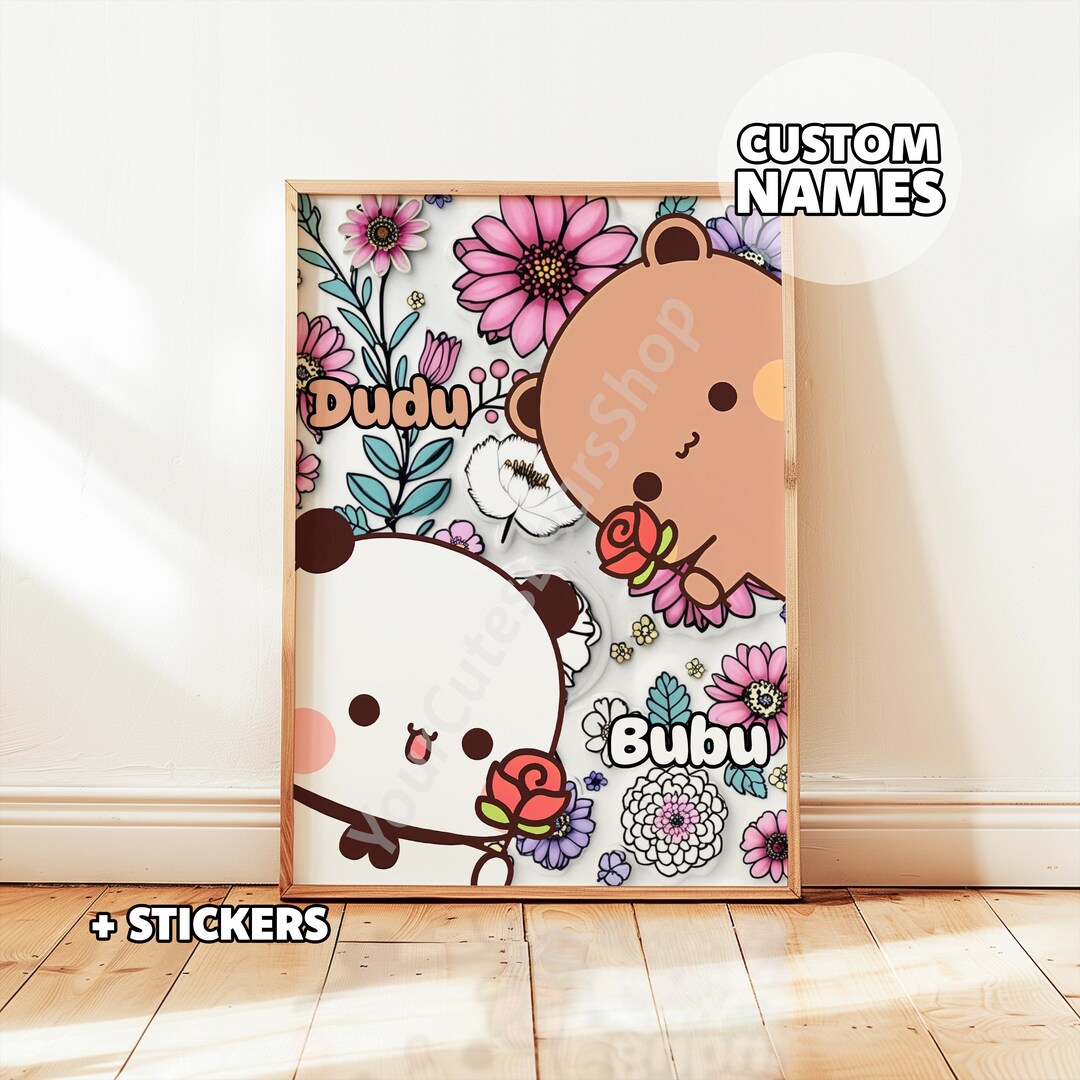 Personalized Bubu and Dudu Poster – Cute Kawaii Panda & Bear Wall Art ...