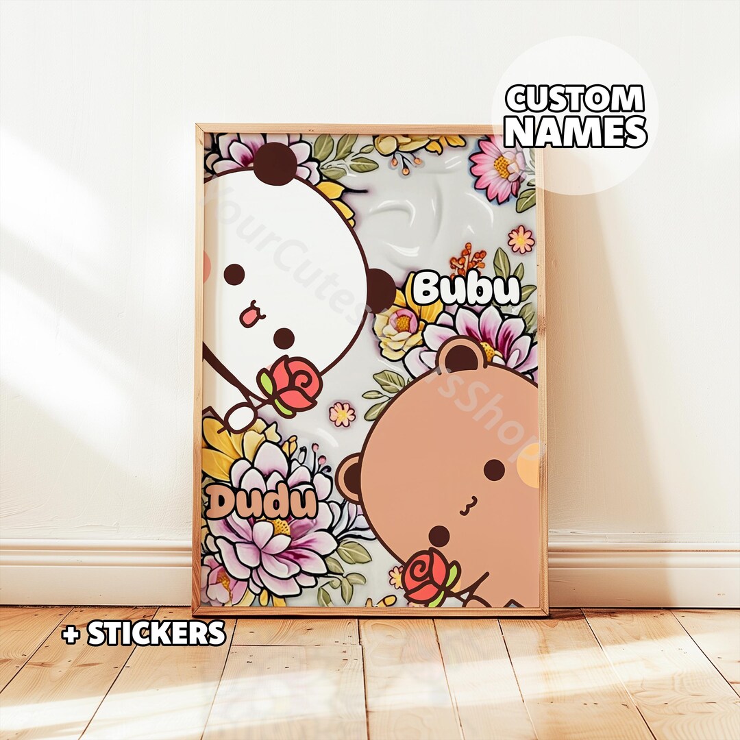 Personalized Bubu and Dudu Poster – Cute Kawaii Panda & Bear Wall Art ...