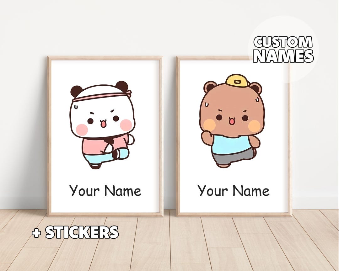 Set of 2 Fit Couple Posters - Funny Dudu & Bubu Gym Poster, Wall Art ...