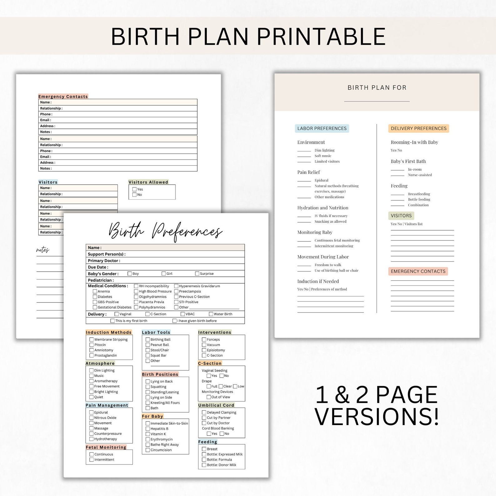 Birth Plan Printable, Simple Birth Plan, Pregnancy Planner, Labor and ...