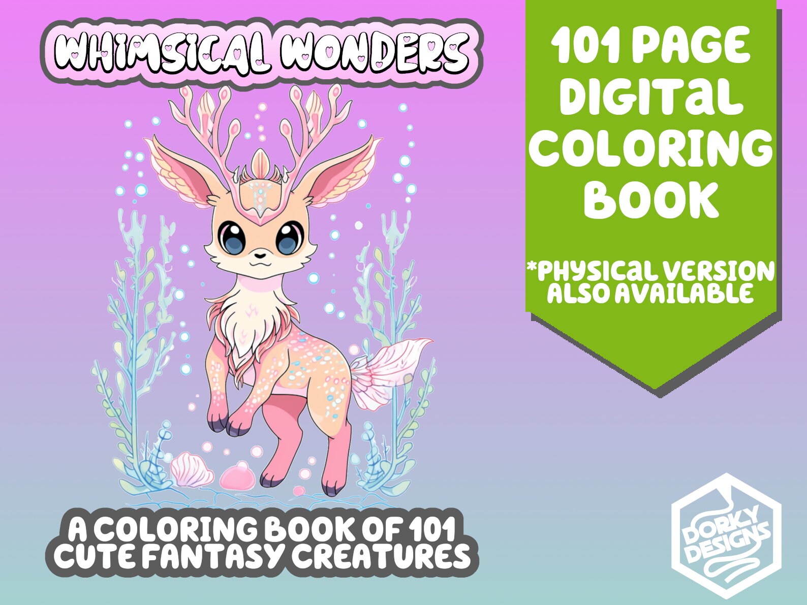 Printable Coloring Book: Whimsical Wonders 101 Cute Fantasy Creatures ...