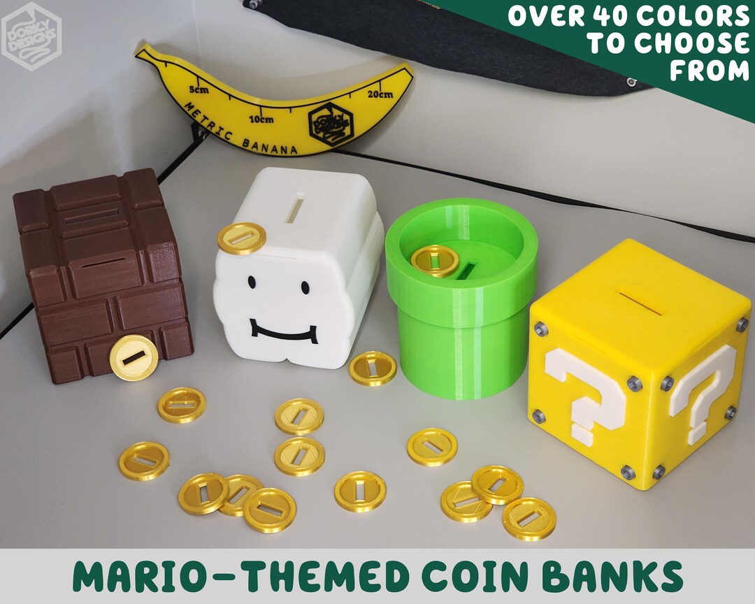 Gamer Themed Coin Bank With Gold Coins Warp Pipe Cup Question Block ...