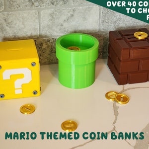 Gamer Themed Coin Bank With Gold Coins Warp Pipe Cup Question Block ...