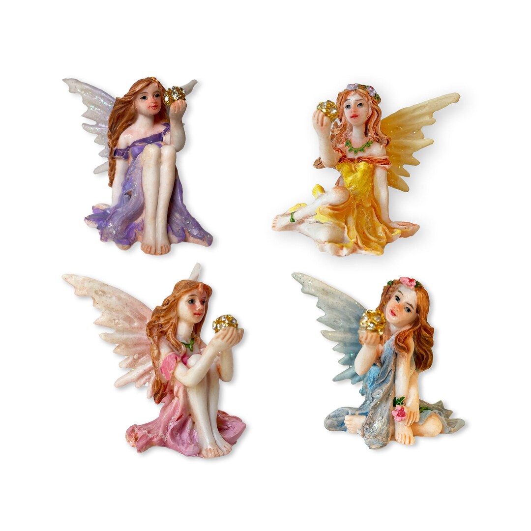 Fairy Garden Fantasy Fairies, Set of 4 Pastel Glitter Fairy Figurines ...
