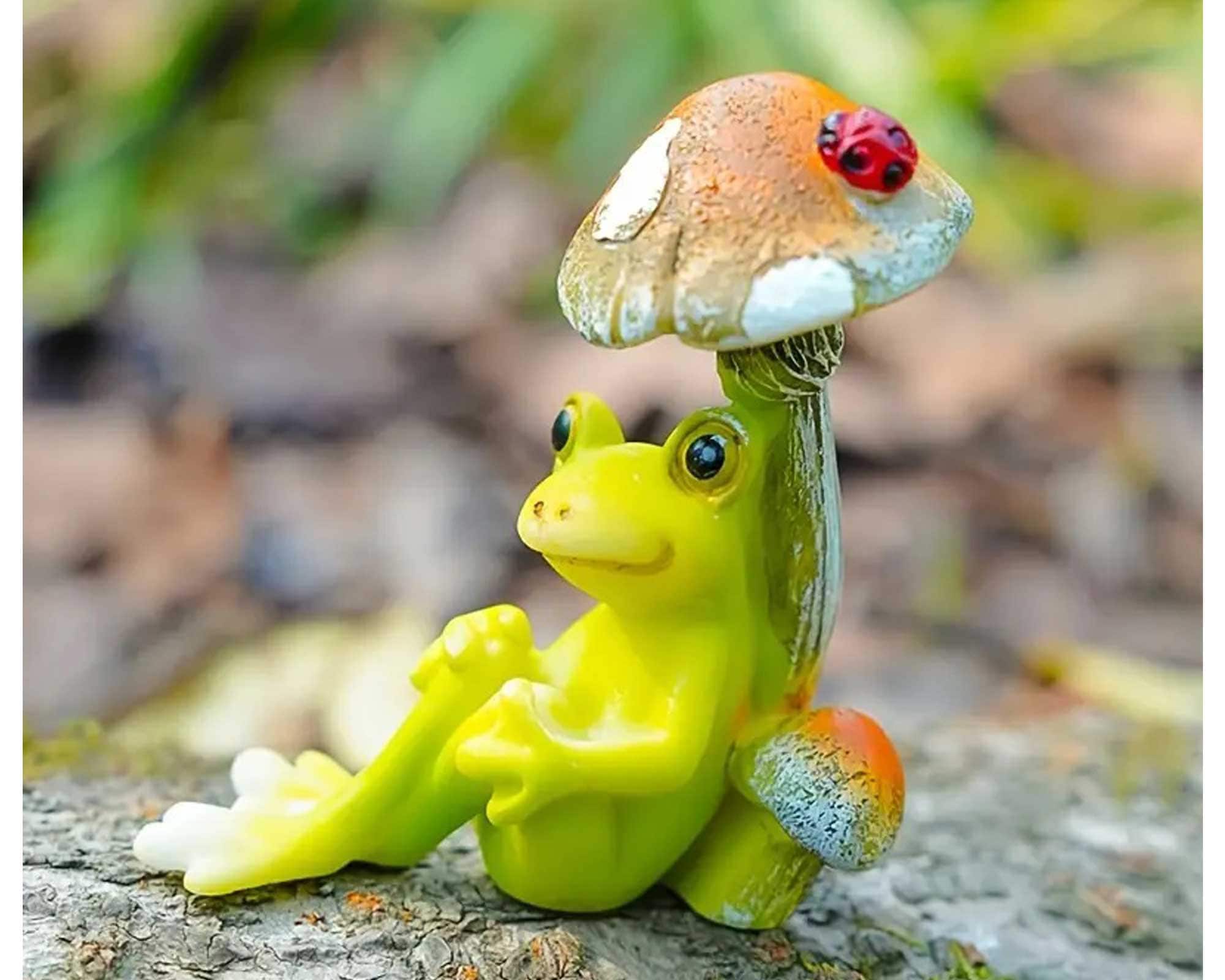 Fairy Garden Frog Figurine Cute Frog Sitting Under Mushroom - Etsy
