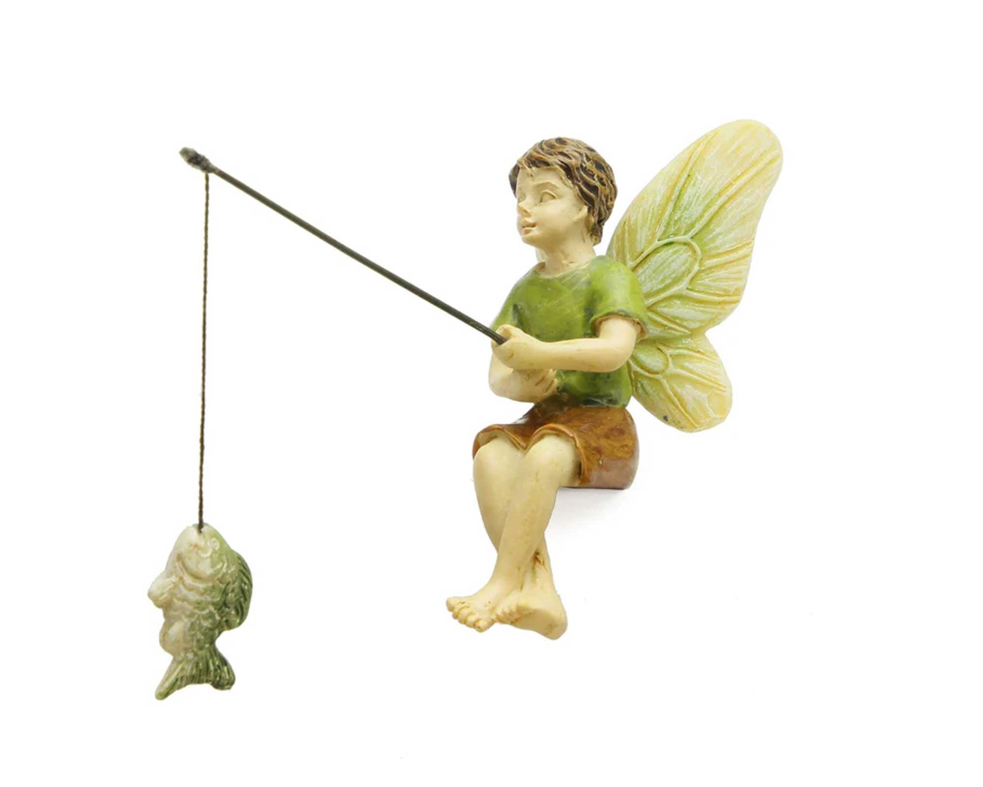 Fairy Garden Fairy Boy, Boy Fairy Miniature, Fairy Boy Fishing, Fairy ...