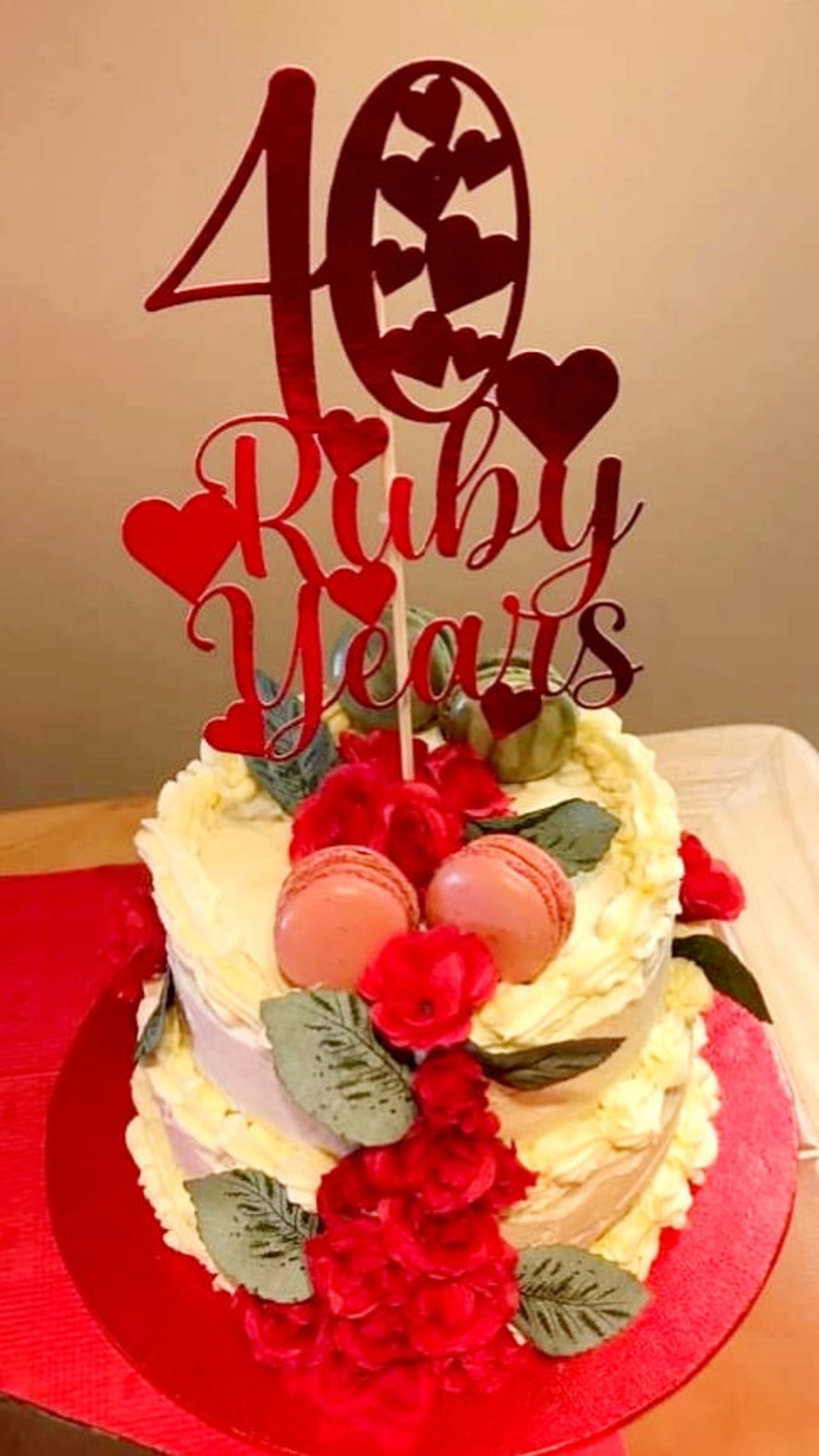 40 Ruby Years Wedding Anniversary Themed Cake Topper - Etsy