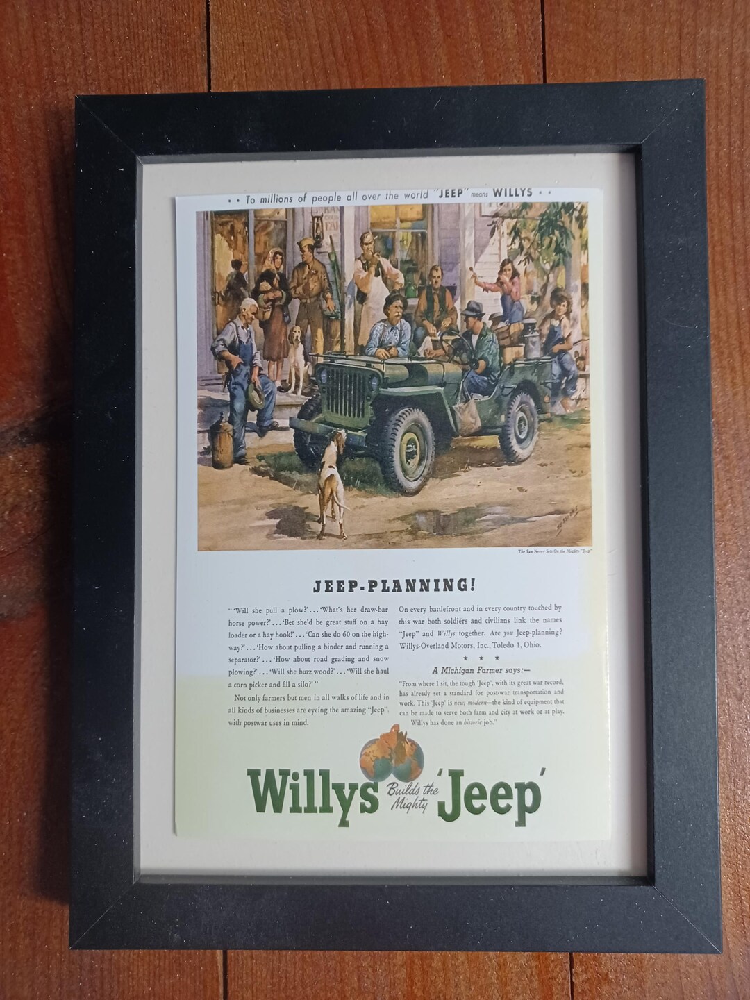 Framed and Matted Vintage Willys Jeep Ad. Re-print With FREE Fridge ...