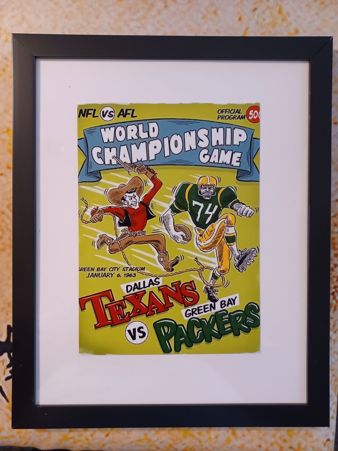 Framed Vintage NFL Football Program Cover Reproduction Dallas Texans Vs ...