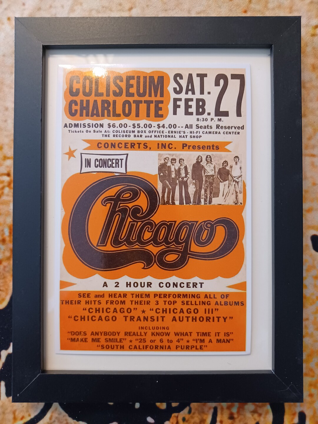 Framed Mini Concert Poster Classic Rock Chicago Charlotte Coliseum 1971 ...
