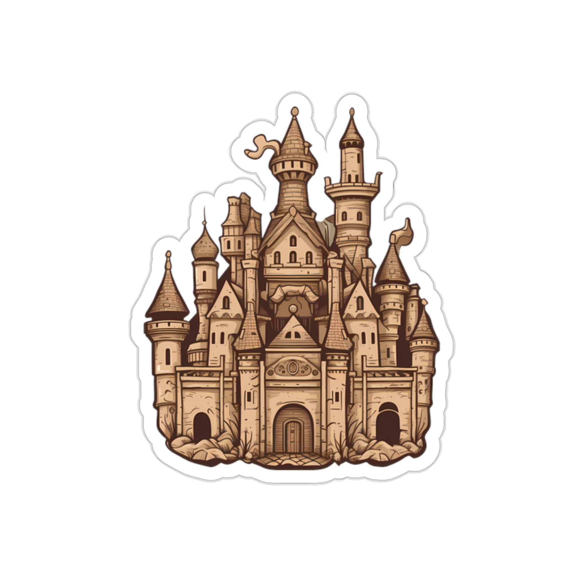 Kiss-cut Fantasy Castle Sticker, Earth Tones, Magical Fortress Decal ...