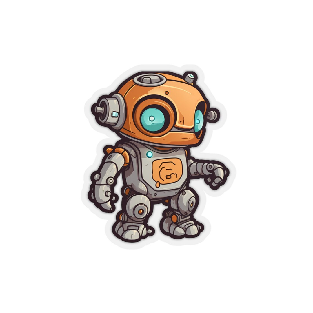 Kiss-cut Grey and Orange Robot Sticker, Futuristic Design, Mechanical ...
