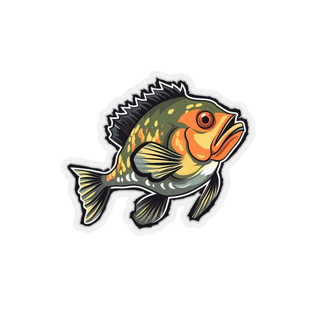 Kiss-cut Perch Fish Sticker, Green and Orange, Freshwater Fish Decal ...