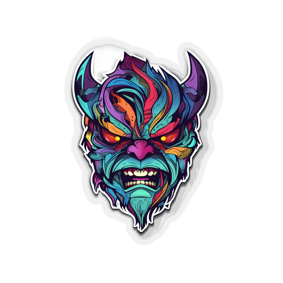Kiss-cut Colorful Villain With Horns Sticker, Vibrant Evil Character ...