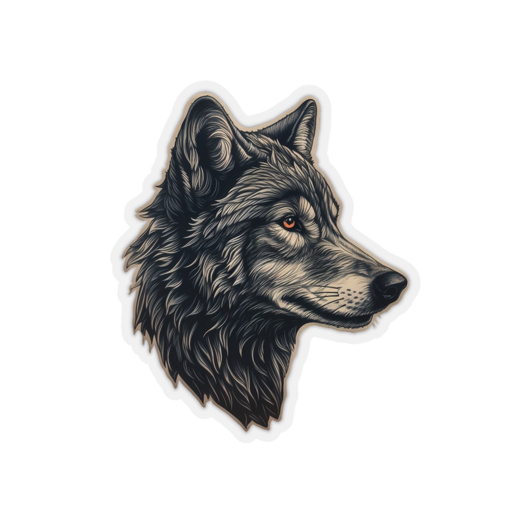 Kiss-cut Grey Wolf Sticker, Realistic Style, Wolf Head Decal, Wildlife ...