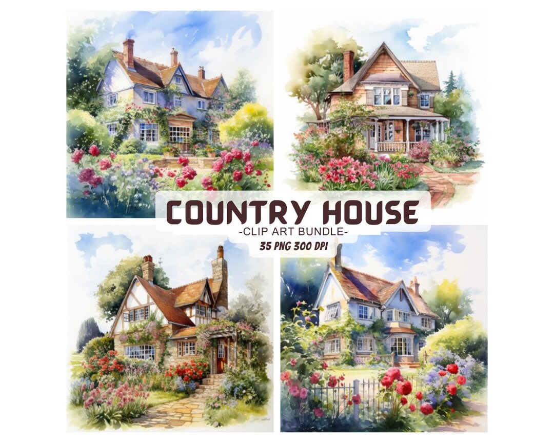 COUNTRYSIDE HOUSE 20 Pngs Bundle 300dpi Scrapbook Invitations Junk ...