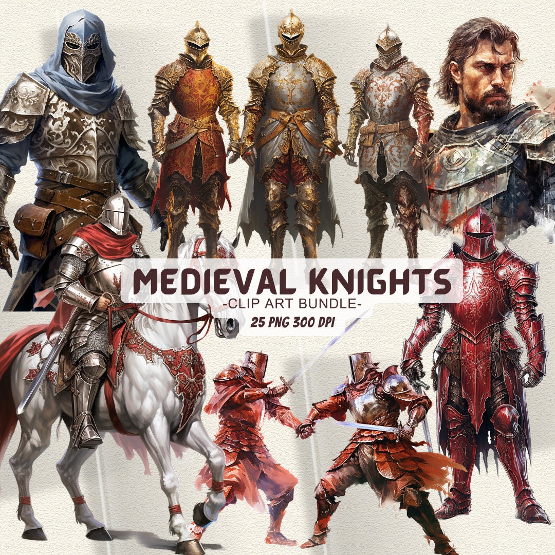 Medieval Knights Clipart for Medieveal Lover, Medieval Soldier for Medieval Art Prints for ...