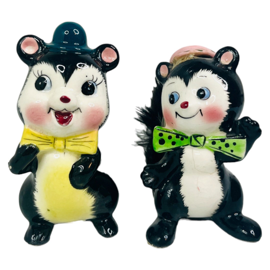 Lot of 2 Vintage Ceramic Anthropomorphic Skunk Figurines With Furry ...