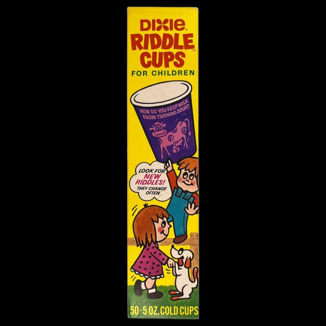 50-count Vintage 1973 Riddle Jokes for Children 5 Oz Dixie Cups | Open ...
