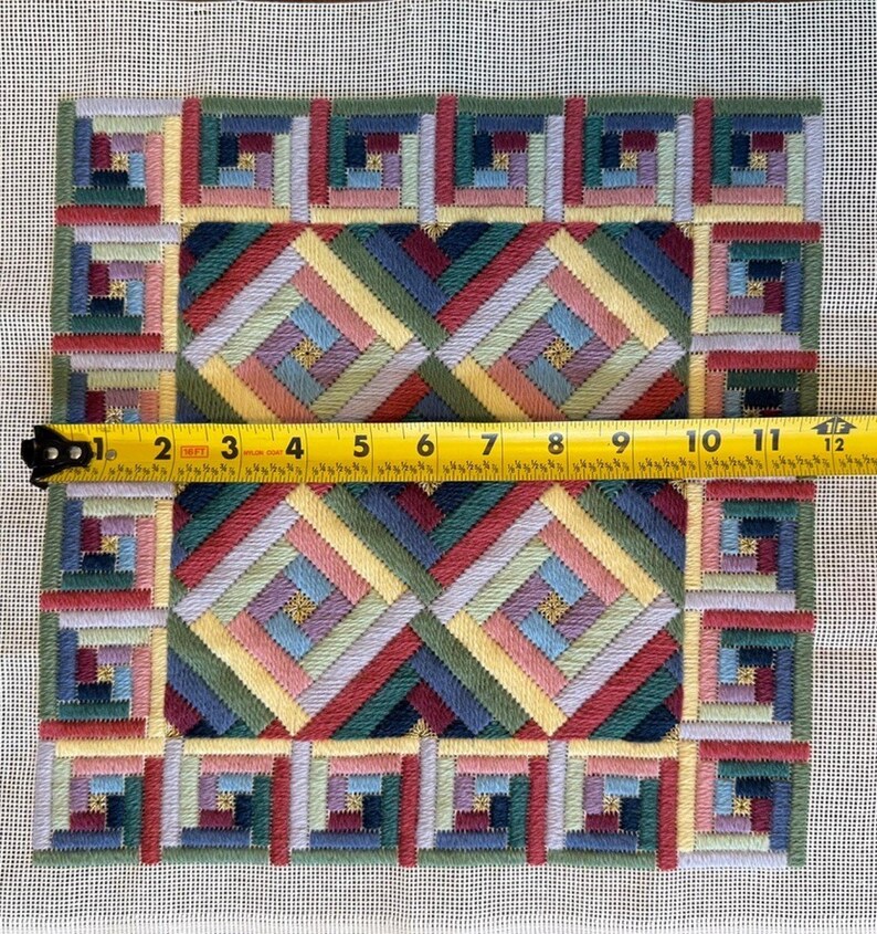 Finished Geometric Needlepoint Canvas Panel | Log Cabin Quilt Pattern ...