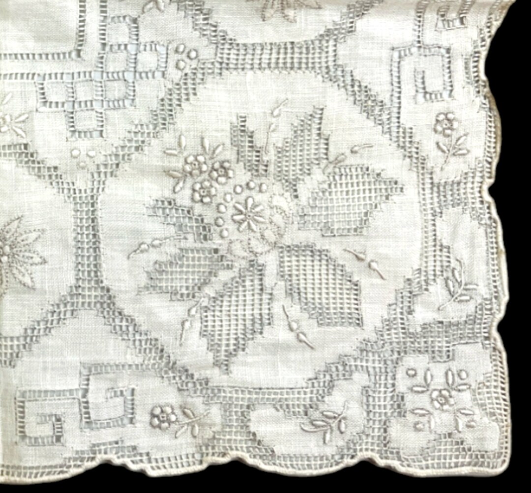 Vintage Embroidered Drawn Work Appenzell Swiss Ivory-colored ...
