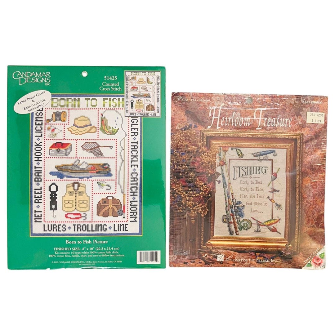 Vintage Fishing Cross Stitch Kits: Candamar Designs, Sealed NOS - Etsy