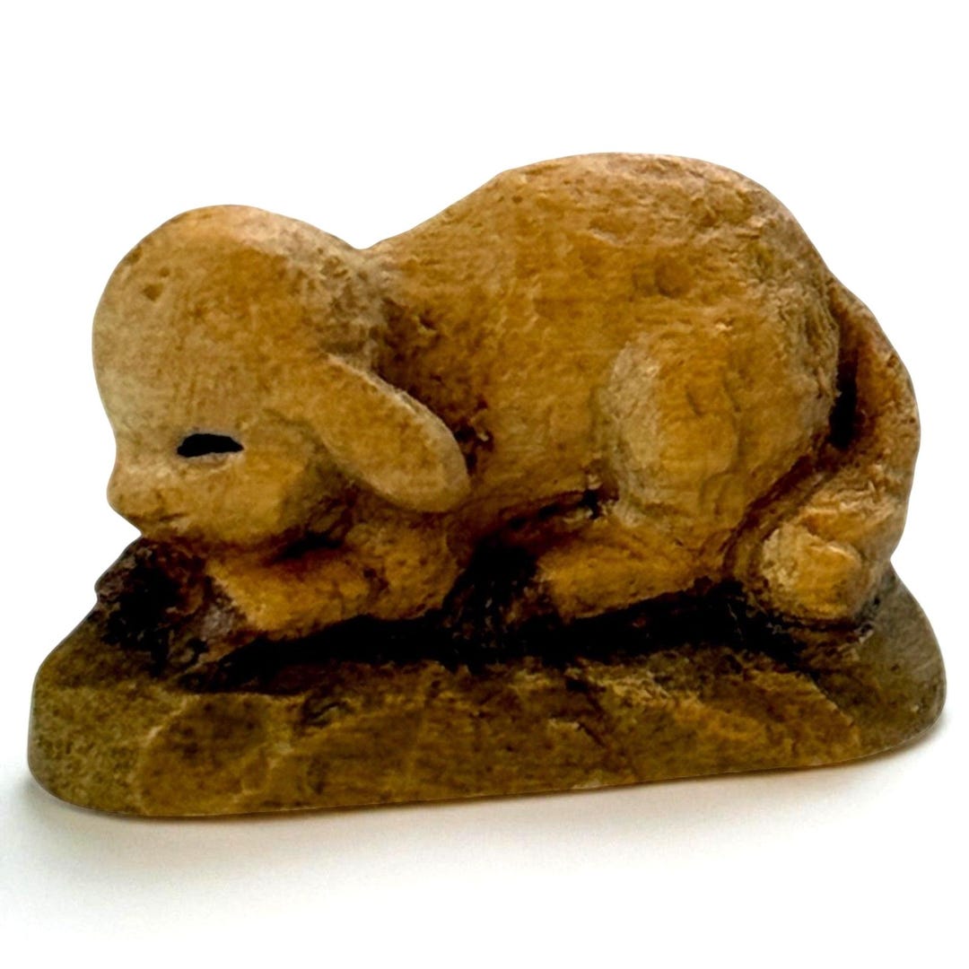 Vintage Anri Hand Carved Lamb Lying Down Nativity MINI Figurine | 3 ...