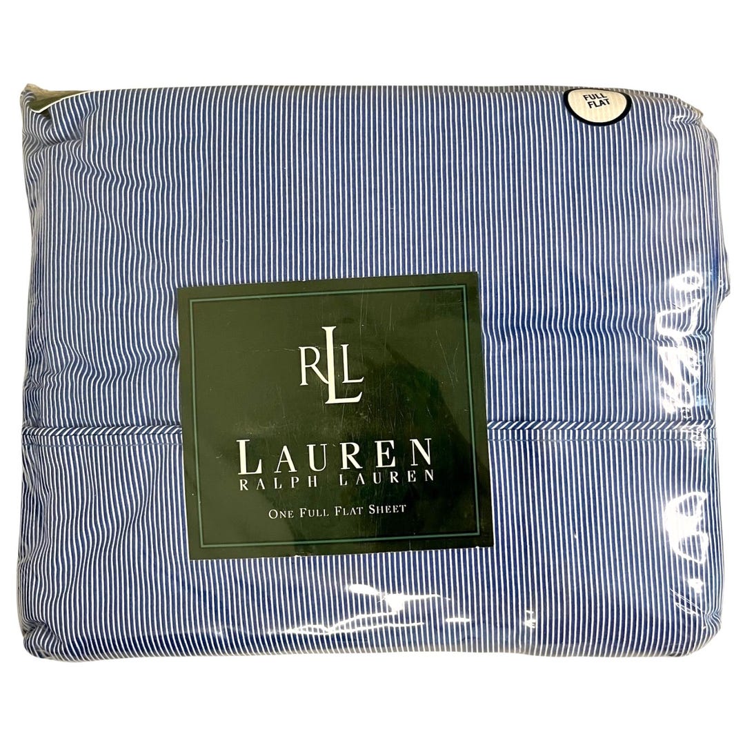 Vintage Ralph Lauren Cape May Blue Striped Flat Sheet: Full/double NIP ...