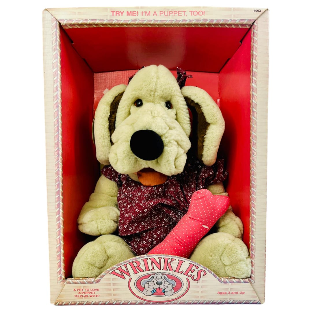 Vintage 1981 Wrinkles the Dog Plush Puppet 6002 in the Original Box New ...