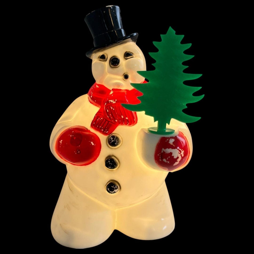 Vintage 1950s Royalite Jolly Snowman With Tree Tabletop Lighted ...