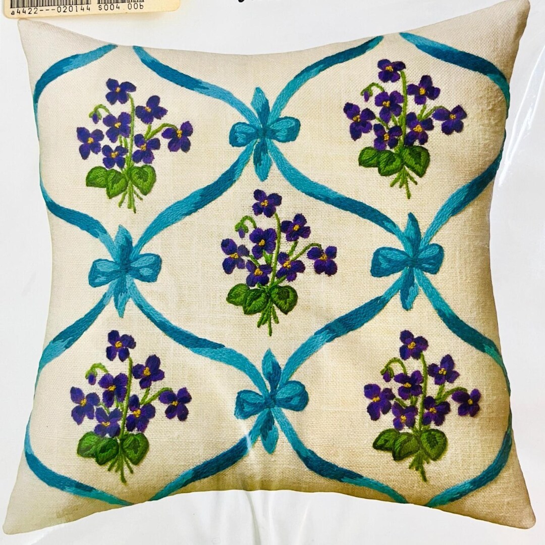 Vintage Wonderart Stitchery "violets" Pillow Cover Embroidery Kit #5604 ...