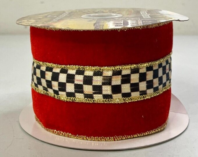 Roll of Mackenzie-childs Courtly Check Tuxedo Wire-edged Ribbon | 3" X ...