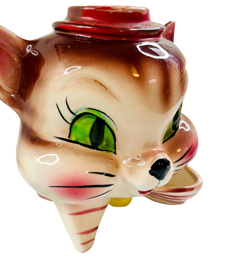 Vintage 1950s Anthropomorphic Cat String & Scissors Holder Japan 5.25 H ...