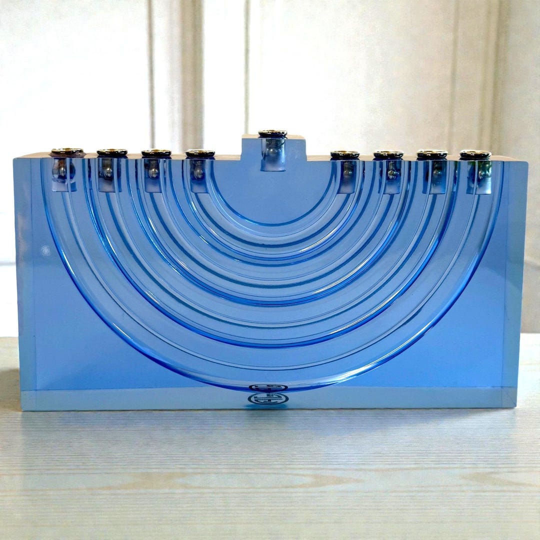 Jonathan Adler Blue Lucite Menorah | Opaque | Bel Air | Retired | Mod ...