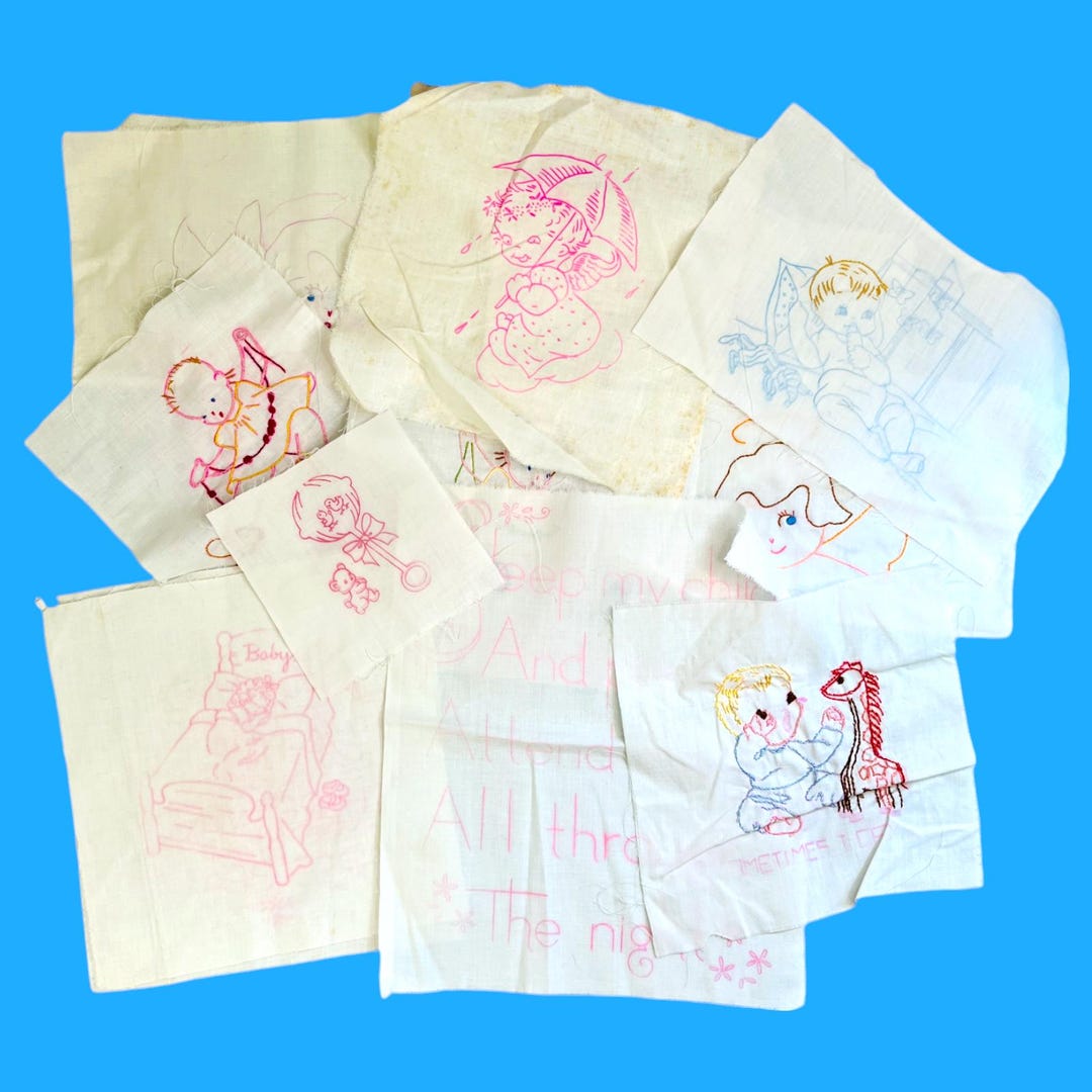 Lot of 12 Vintage Anthropomorphic Stamped Quilt Block Squares for ...