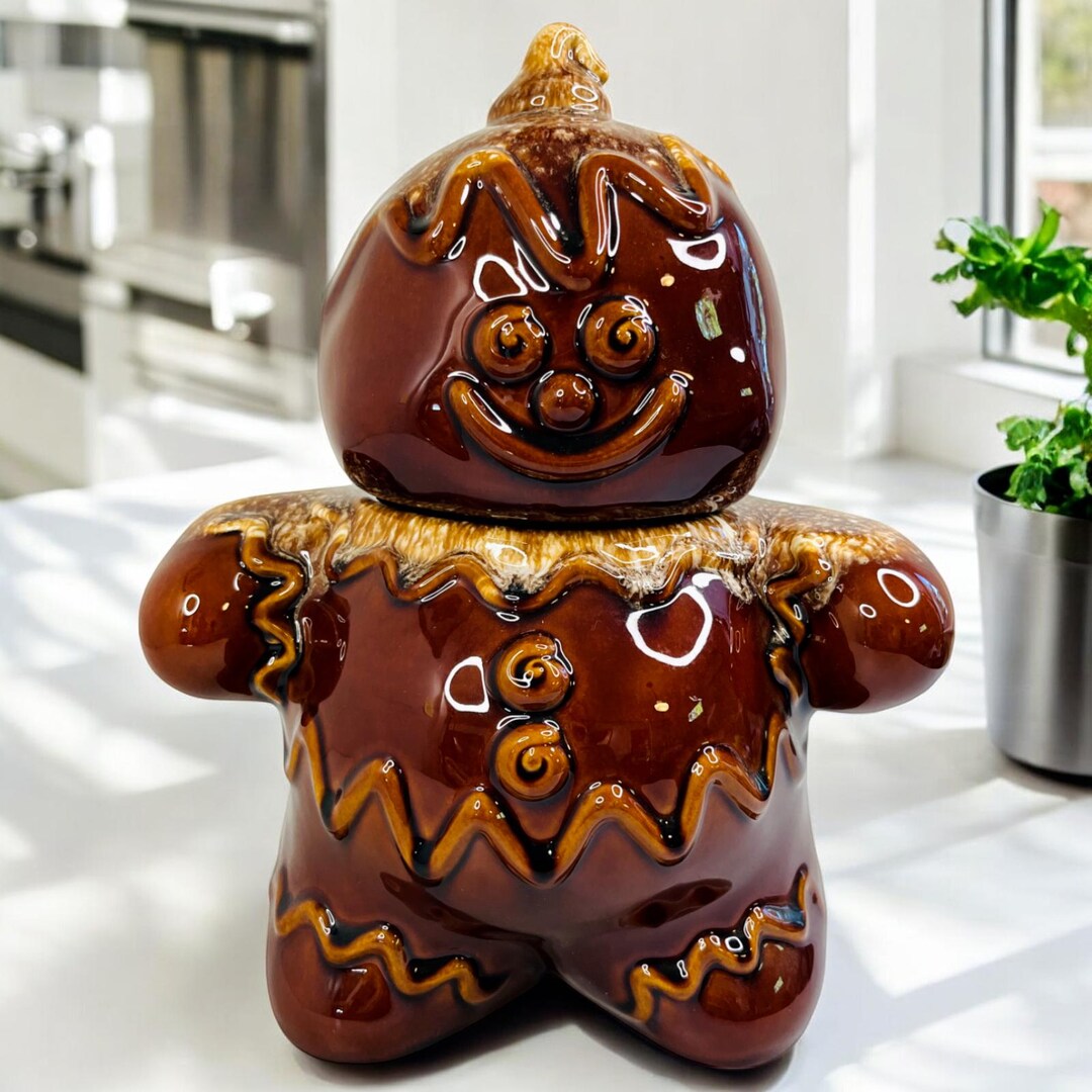 Vintage Gingerbread Man Brown Drip Cookie Jar by Hull Pottery 12 H READ ...