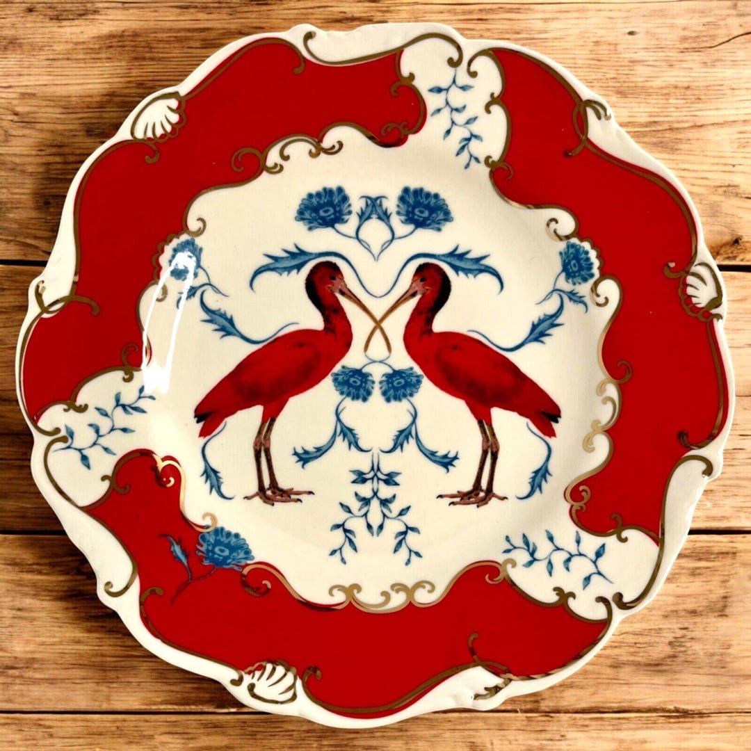 Anthropologie Lou Rota Nature Table Scarlet Ibis Bird Dessert Plate 9.5 ...