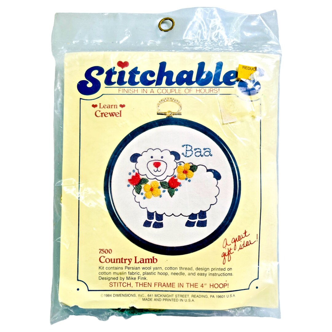 Vintage 1984 Dimensions Stitchables "country Lamb" Crewel Embroidery ...