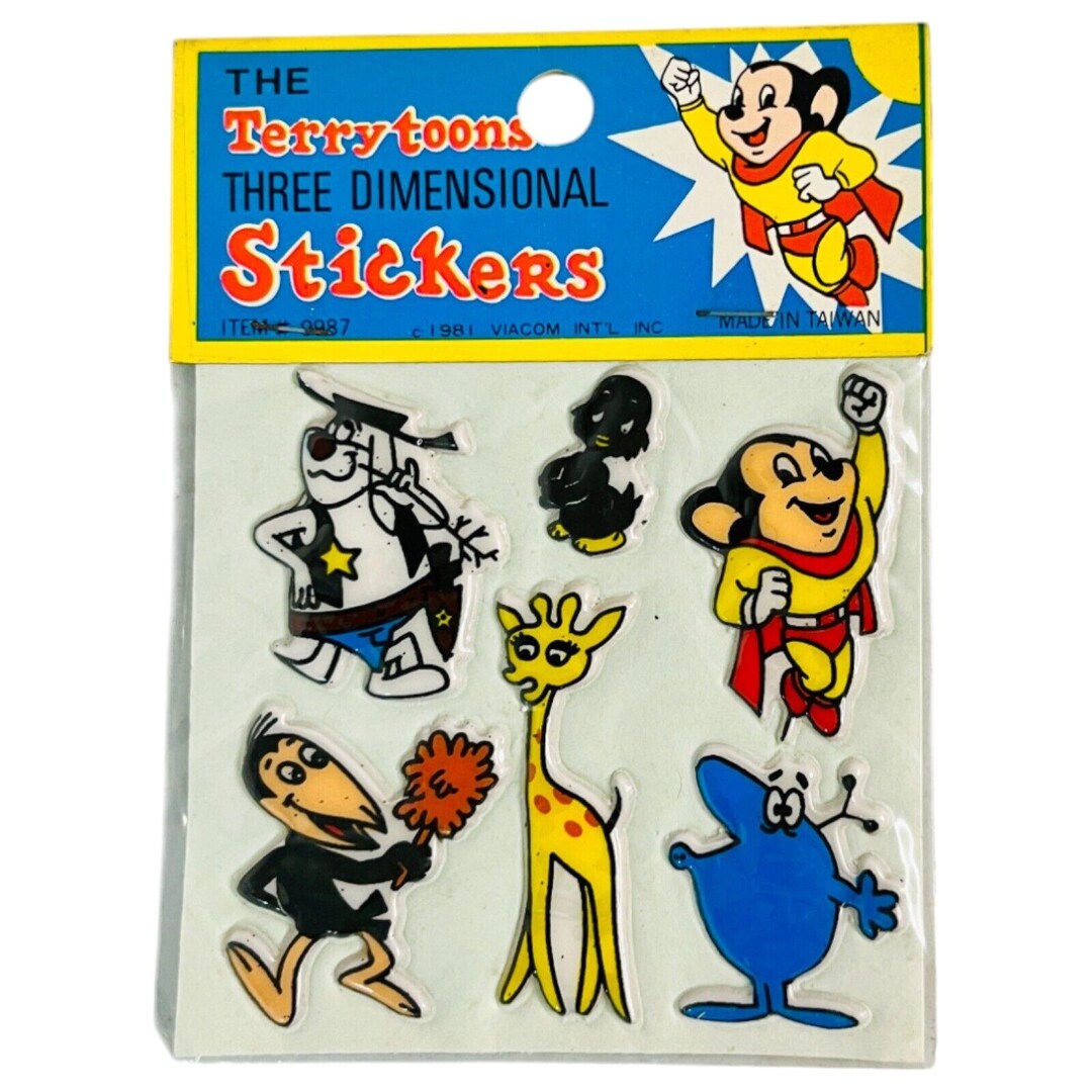 Vintage 1981 Terrytoons Three Dimensional Stickers on the Original Card ...
