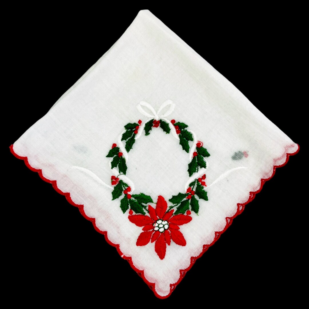 Vintage Christmas Embroidered Linen Handkerchief 11 X 11 - Etsy