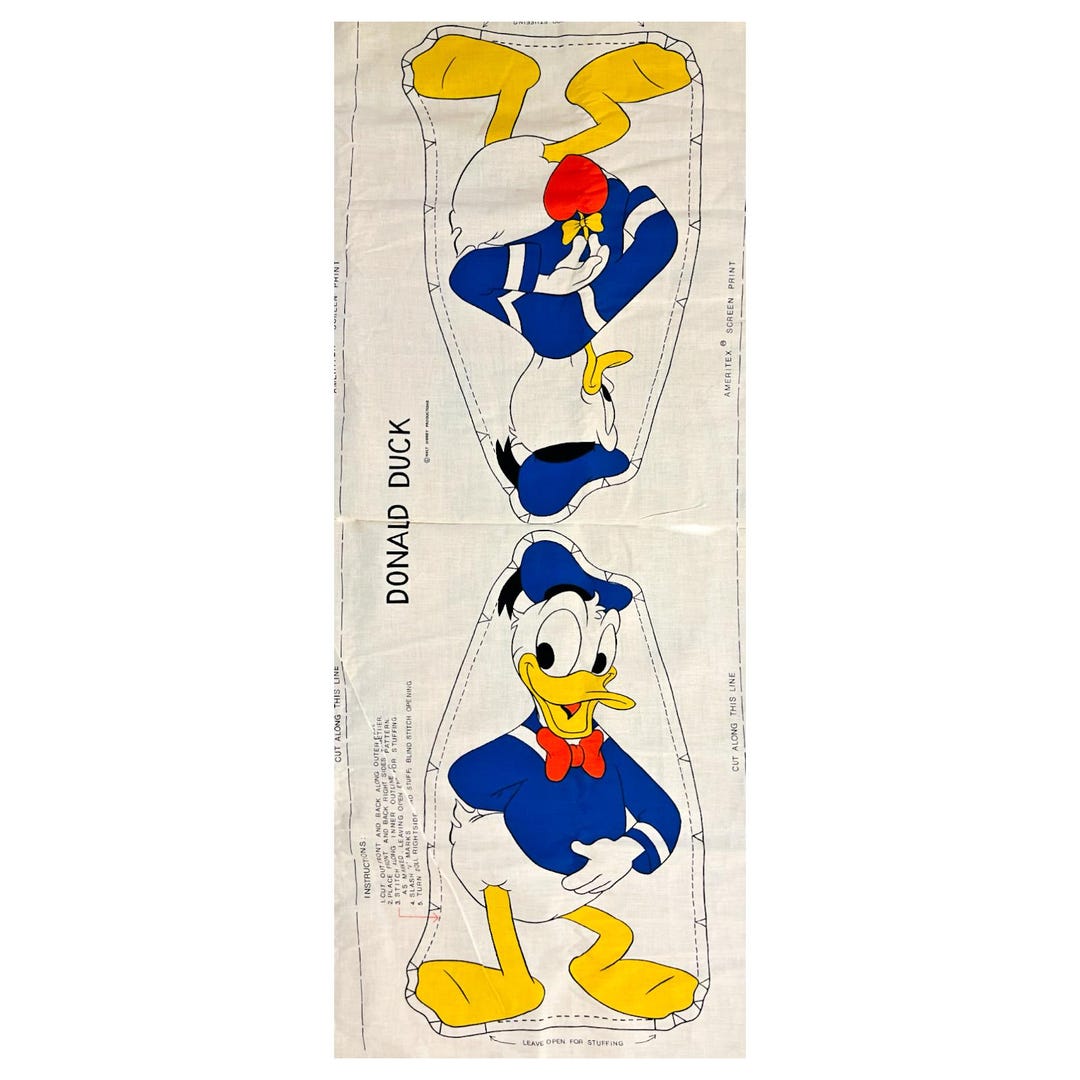 Vintage Donald Duck Cotton Fabric Panel: Ameritex Cut & Sew Pillow Doll ...