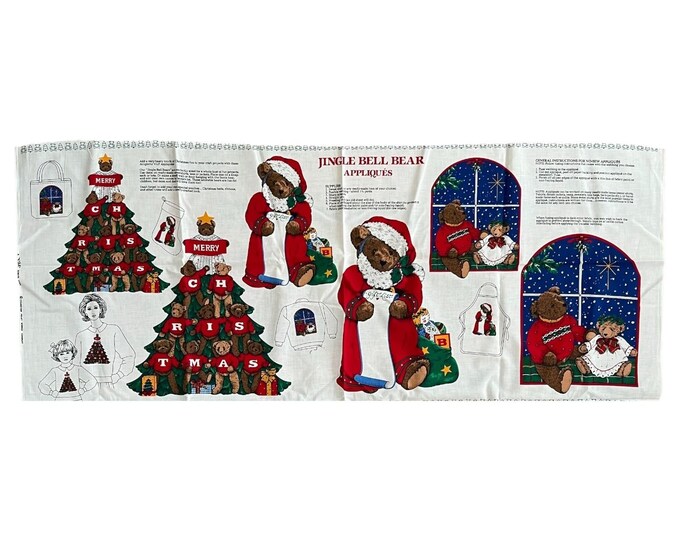 Vintage Cranston Print Works Fabric Panel: Jingle Bell Bear Appliqués ...