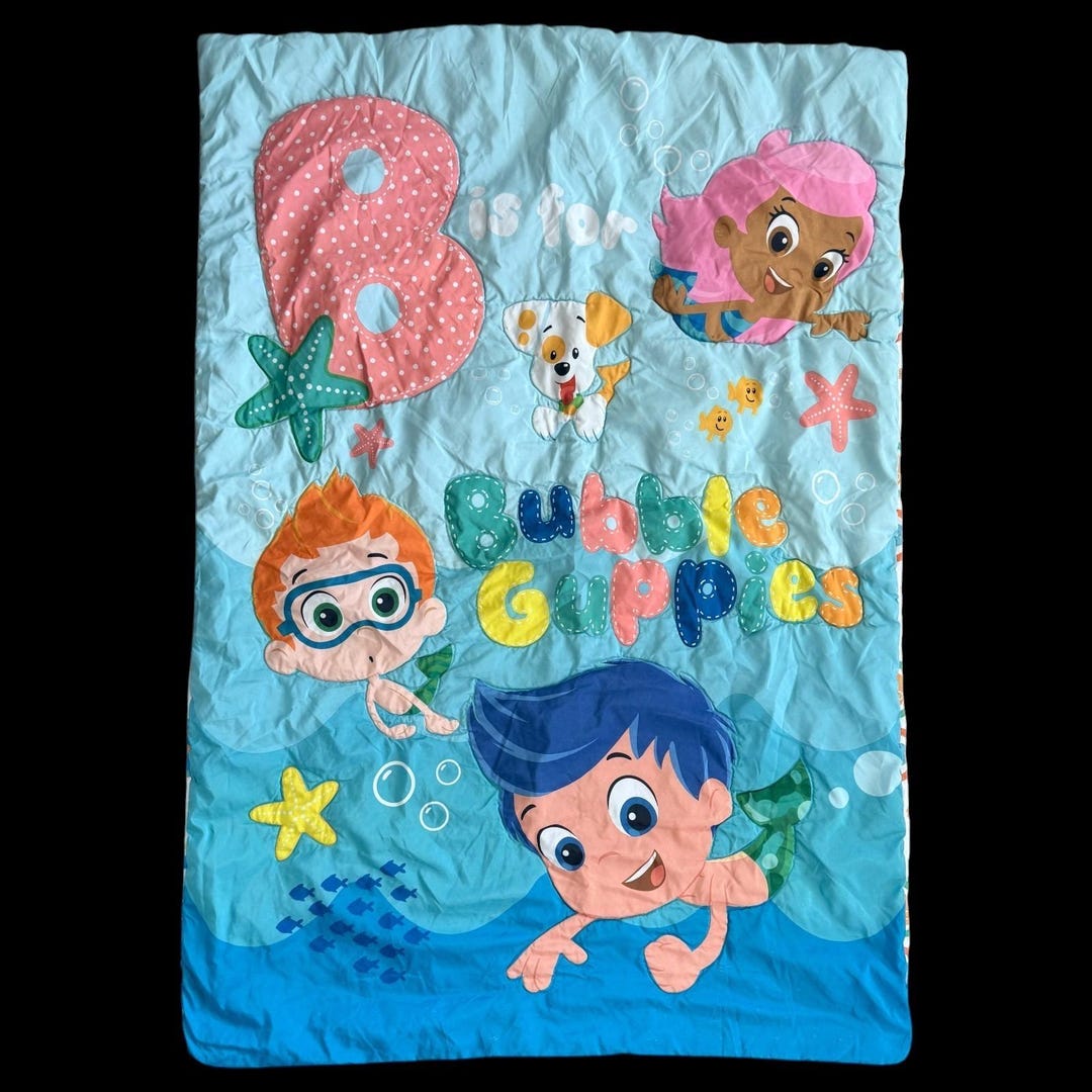 HTF "b is for Bubble Guppies" Reversible Crib/toddler Comforter Blanket ...