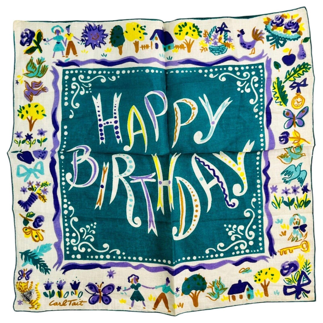 Vintage Carl Tait Happy Birthday Handkerchief With the Original ...