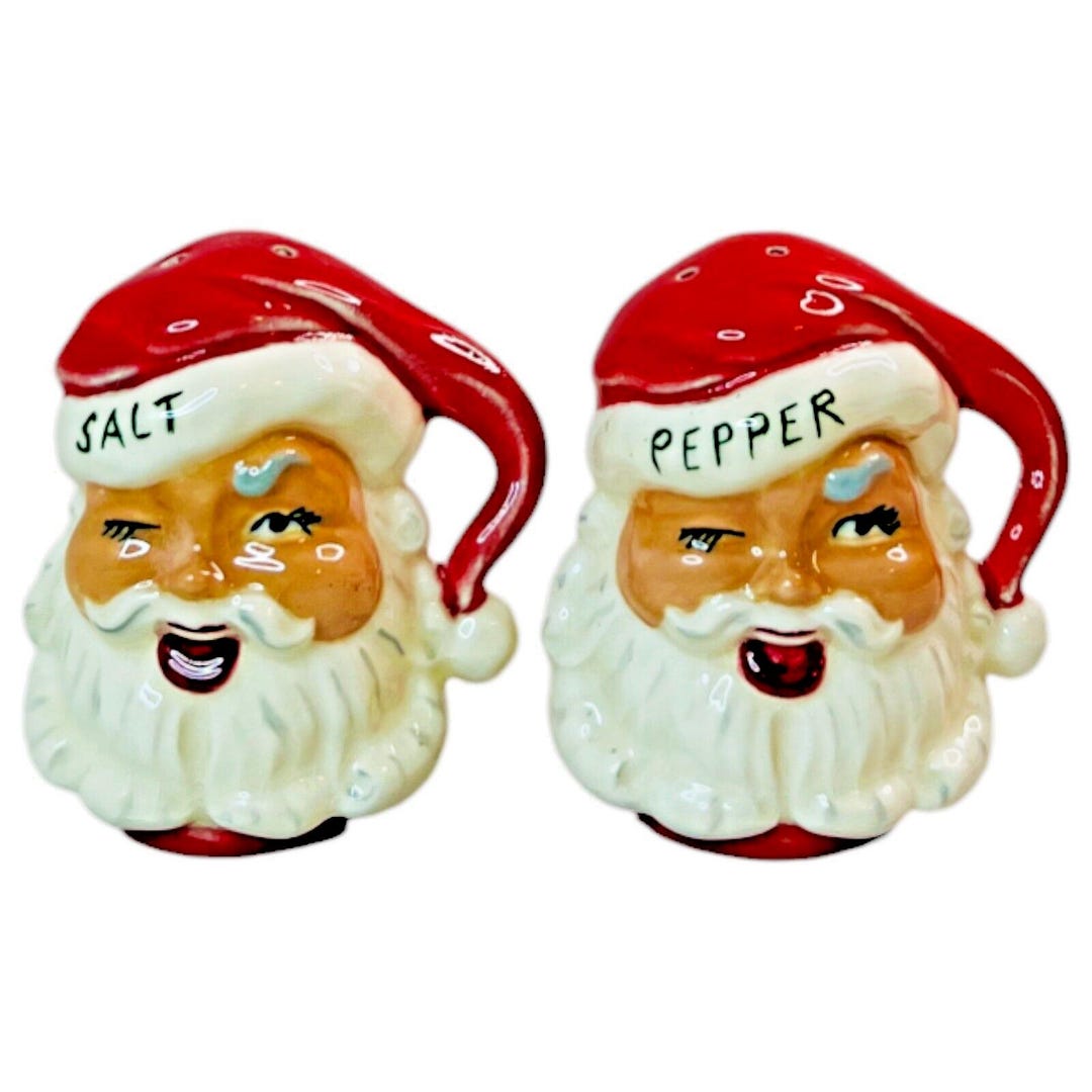 Rare Vintage Jamar Mallory Winking Santa Head Salt & Pepper Shakers ...