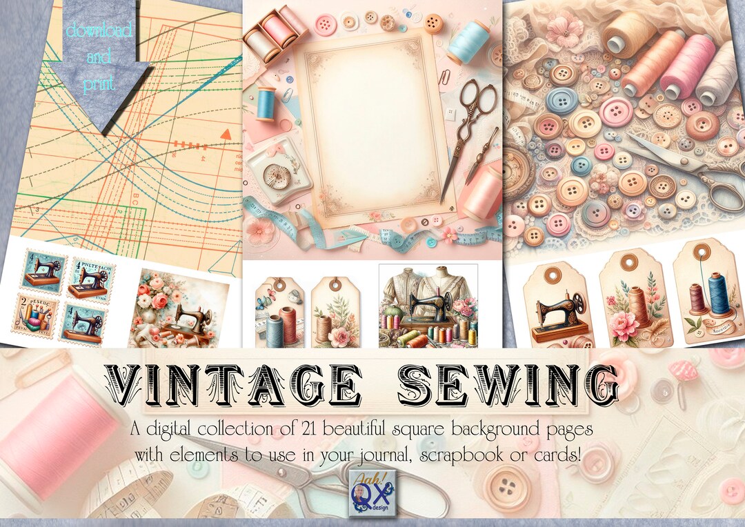 Printable Sewing Art Retro Vintage Sewing Machine Square Pastel Colors ...