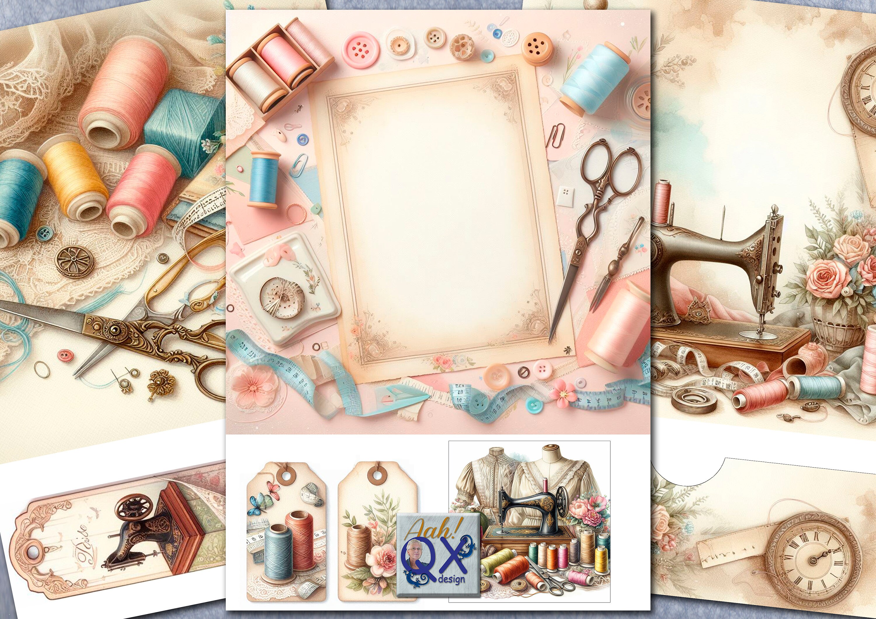 Printable Sewing Art Retro Vintage Sewing Machine Square Pastel Colors ...