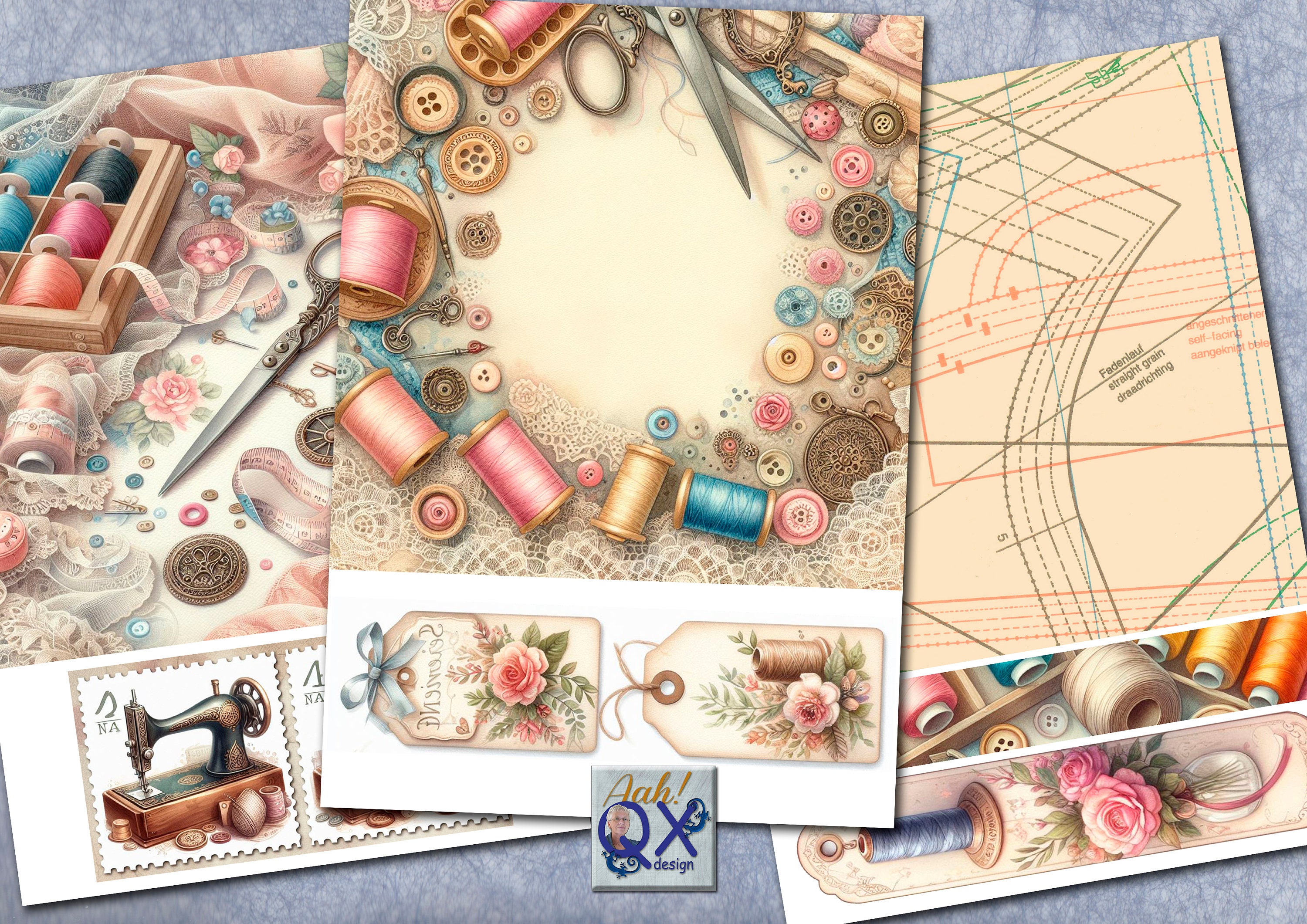 Printable Sewing Art Retro Vintage Sewing Machine Square Pastel Colors ...