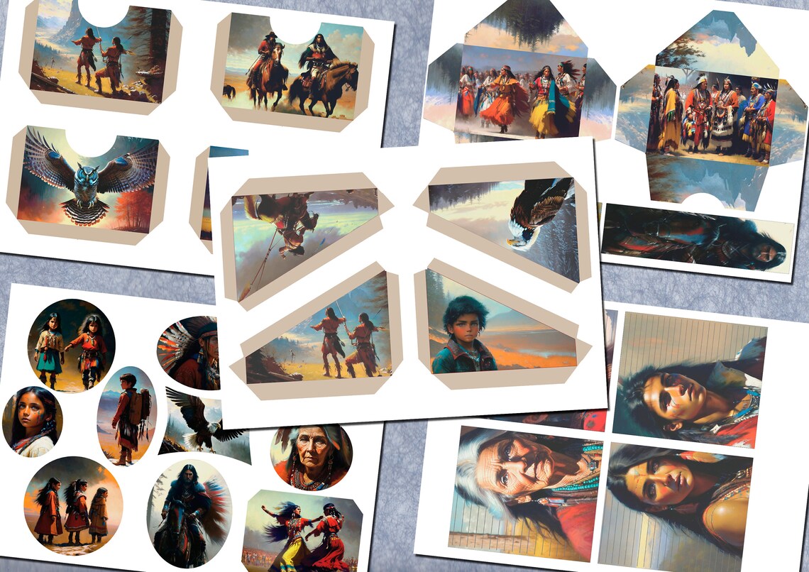 Junk Journal Native Spirit Digital Kit, Scrapbook Cards Set, Native ...